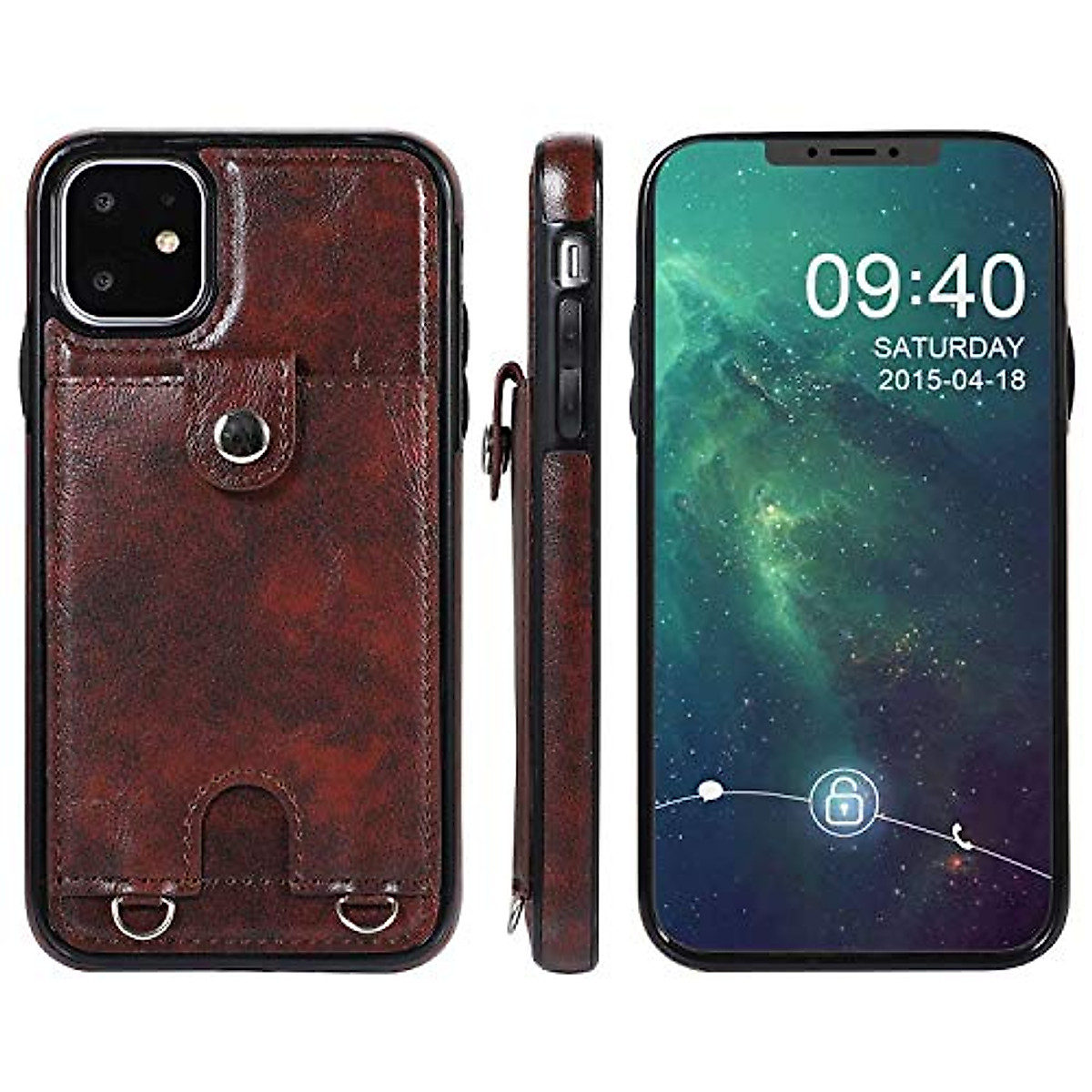 Jaorty PU Leather Wallet Case for iPhone 11 Necklace Lanyard Case Cover with Card Holder Adjustable Detachable Anti-Lost Neck Strap for Apple iPhone 11 6.1",Brown