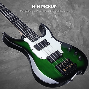 Asmuse Headless Electric Bass Guitar, Full Size Electric Bass Guitar Kit, HH Pickup Solid Body Electric Bass Guitar, Guitar Beginner Set with Gig Bag and Accessories (Green)