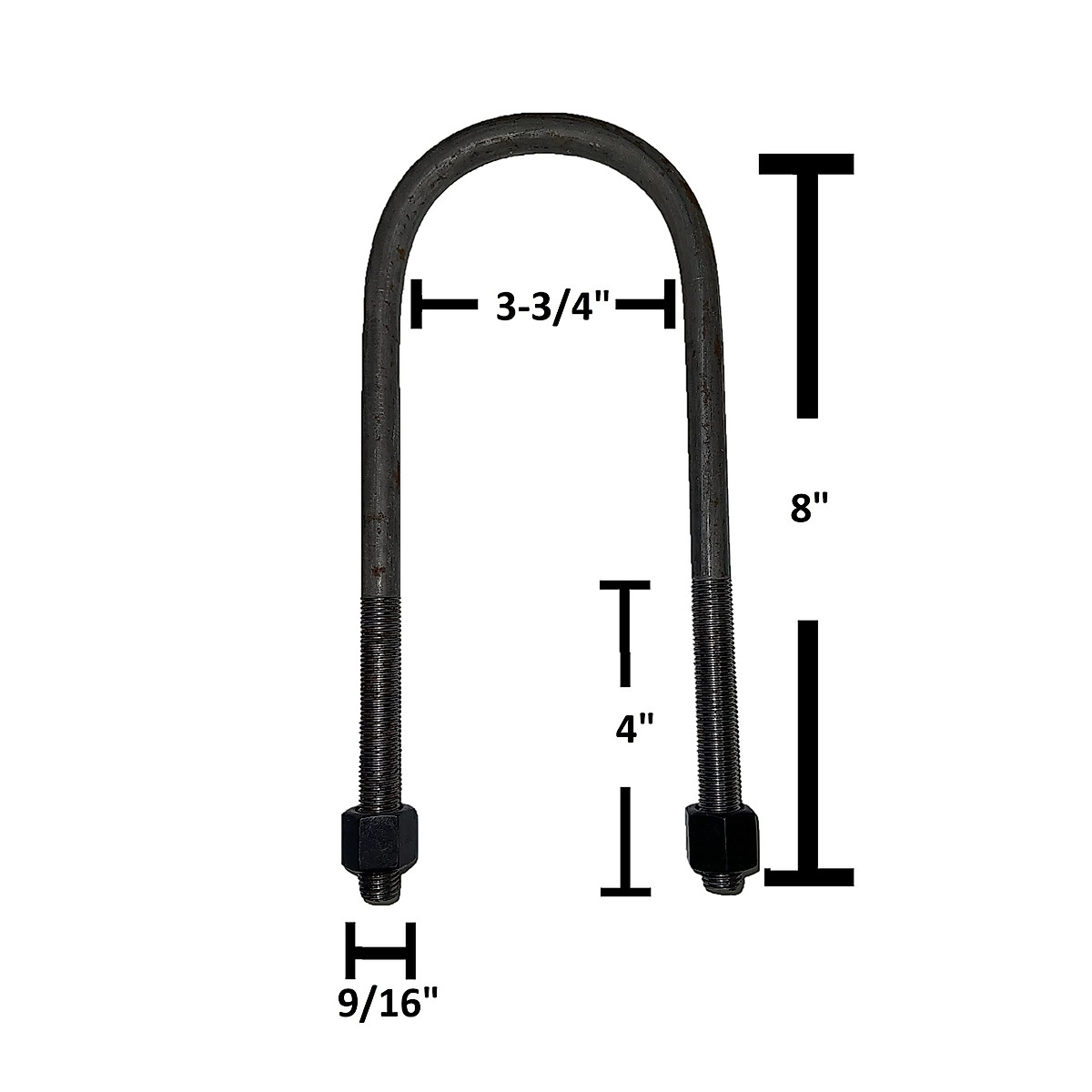 Round U-Bolt 9/16" Thick x 3-3/4" ID x 8" Long w/Zinc Plated Nuts Farmer Bob's Parts R258