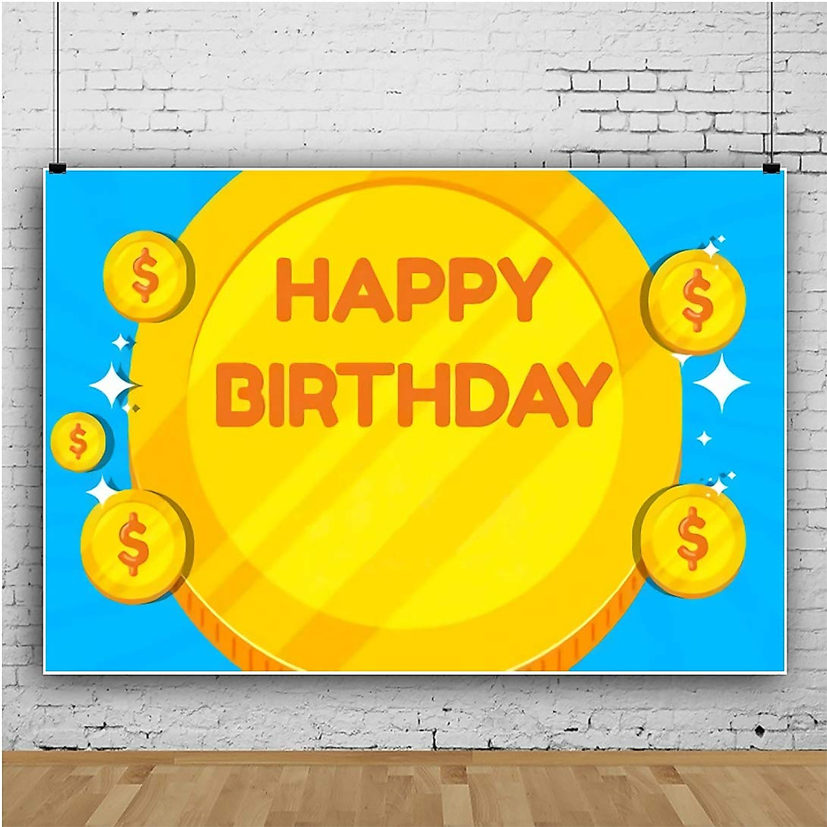 Baocicco 8x6.5ft Happy Birthday Backdrop Gold Coins Dollar Symbols Photography Background Gold Washing Party Gold Fever Treasure Hunting Party Birthday Party Children Adults Portrait