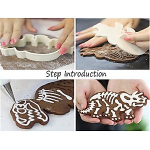 Jurassic Dinosaur Cookie Cutters and Skeleton Stampers T-Rex Stegosaurus Triceratops Fossil Cookie Cutters Set (Pack of 6)