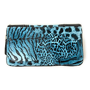 western rhinestone cross leopard concealed carry handbag with matching wallets in 3 colors (Blue)