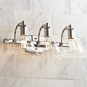 Possini Euro Design Sorren Industrial Modern Wall Light Polished Chrome Silver Hardwired 20 1/2" 3-Light Fixture Curving Clear Glass Shade for Bedroom Bedside Bathroom Vanity Living Room Hallway