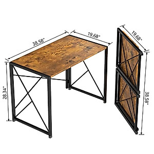 Shahoo Computer Desk 39 Inch, Folding Writing Table No Assembly, Sturdy Small Home Office Desktop, Firewood