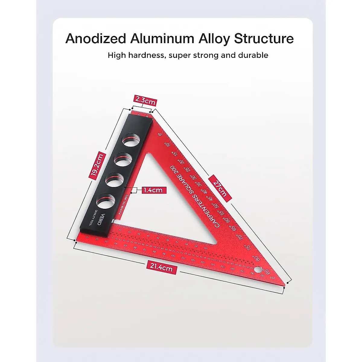 200mm Aluminum Alloy Carpenter Square Triangle Ruler Woodworking Precision Hole Positioning Square