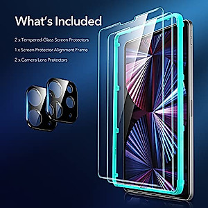 ESR Screen Protector for iPad Pro 11 Inch (2022/2021/2020, 4th Gen/3rd Gen/2nd Gen) with Camera Lens Protector, Tempered-Glass Film, Fingerprint and Scratch Resistant, Face ID Compatible, 2 Pack