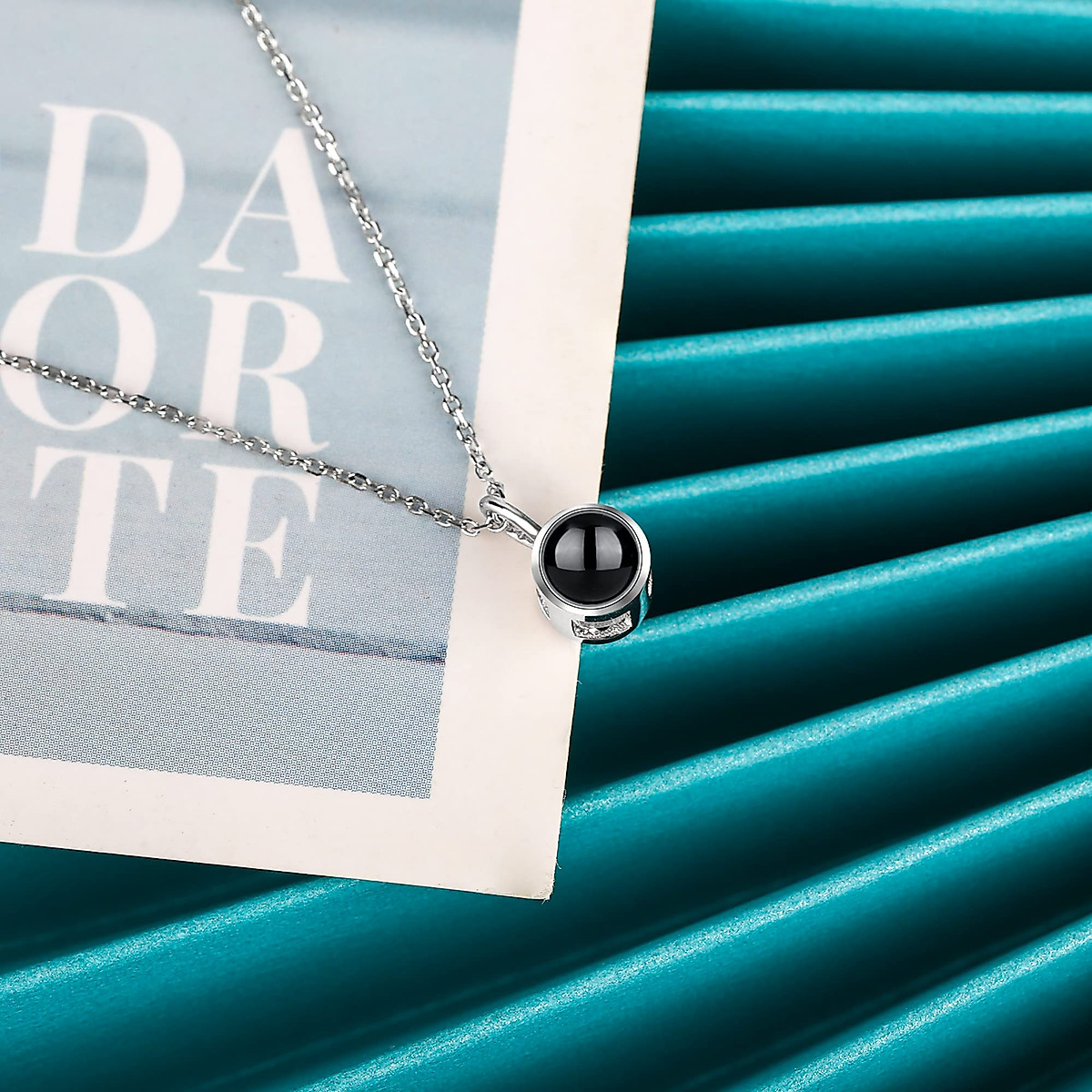 Personalized Photo Necklace Customized Photo Projection Necklace Round Pendant Necklace with Picture Inside Sterling Silver Projection Necklace Custom Jewelry Gifts for Women Wife Mom Christmas