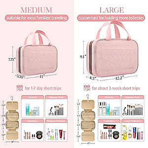HOTOR Travel Toiletry Bag for Women with Hanging Hook - Portable Cosmetic Case, Toiletry Bag for Traveling Women, Waterproof Travel Essentials, Pink