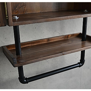 Juleduo 23.1x16.9'' Bathroom Wall Cabinet with Adjustable Wall Shelf & Towel Bar Double Doors Medicine Cabinet Wall Mounted with Hanging Bar, Rustic Wood Storage Kitchen (Black)