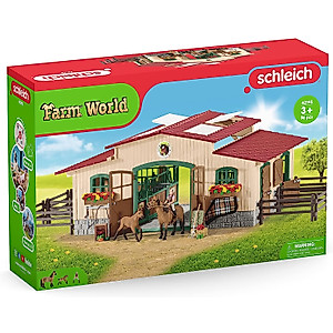 Schleich Horse Barn and Stable Playset - Award-Winning Riding Center 96 Piece Set, 2 Pony Toys, Rider Figurine, and Farm Accessories, for Girls and Boys 3 Years Old and Above