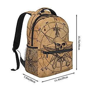 Pirate And Skull Compass 3D Backpacks Men Women Daily Casual Backpack for Adult Travel Daypack Backpack