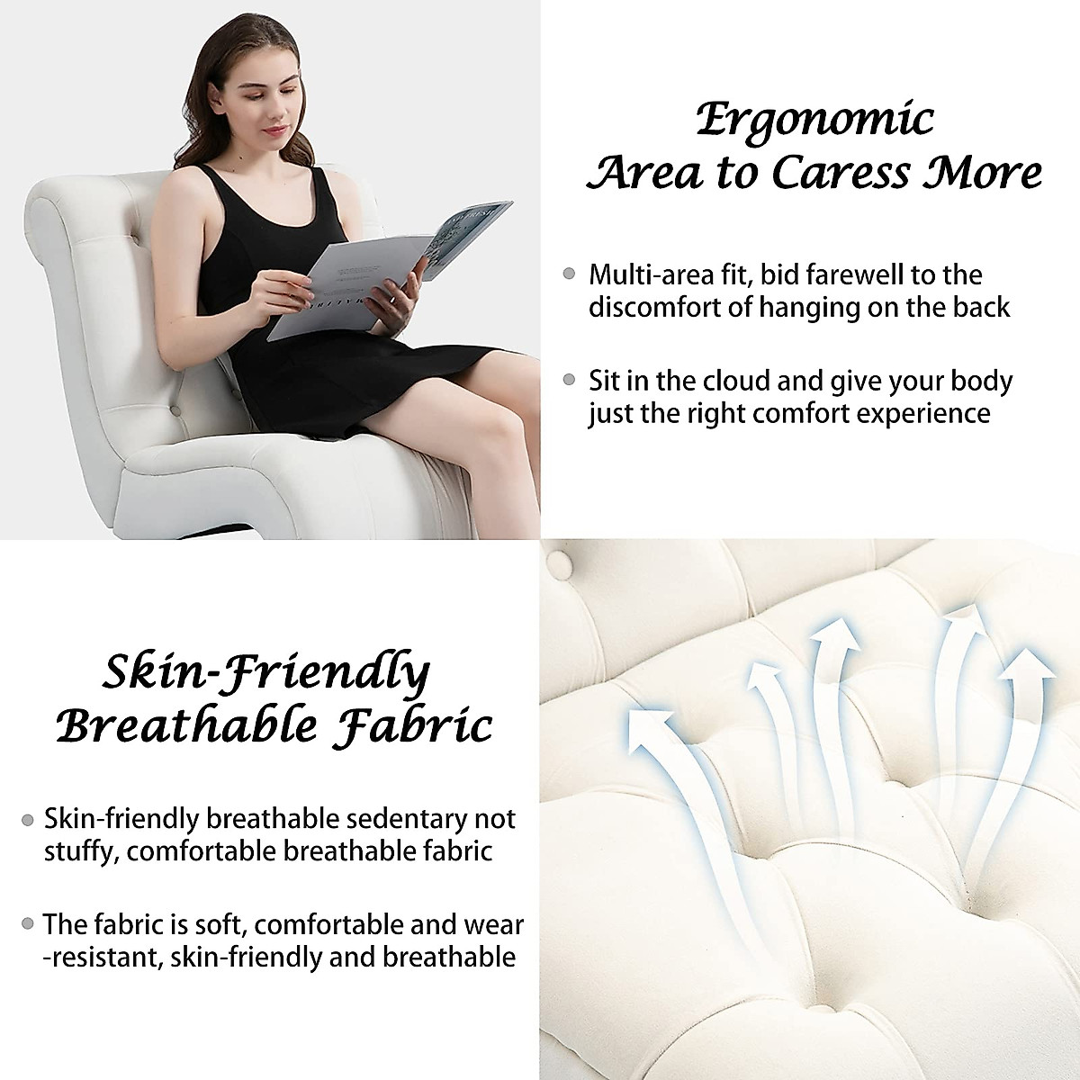 AVAWING Armless Accent Chair Set of 2, Upholstered Button Tufted Living Room Chairs with Wood Legs, Comfy Frosted Velvet Lounge Chair Reading Chair for Bedroom, Cream White