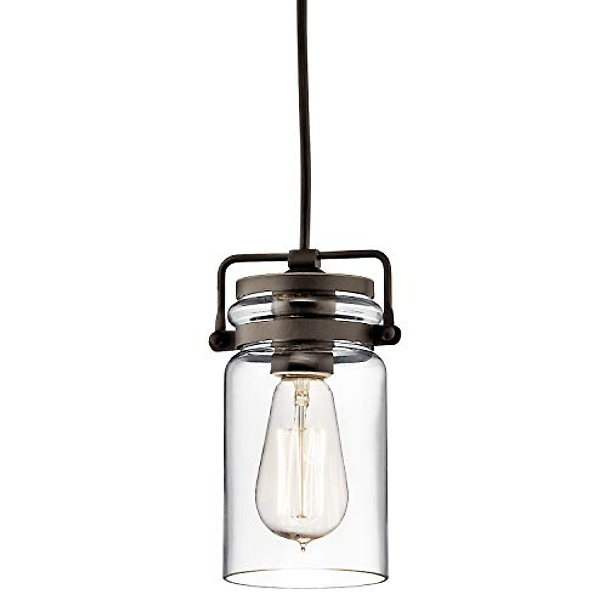 Kichler Brinley 7.75" Kitchen Pendant in Olde Bronze®, Mini Farmhouse Pendant with Clear Glass, (7.75" H x 4.75" W), 42878OZ, 1-Light