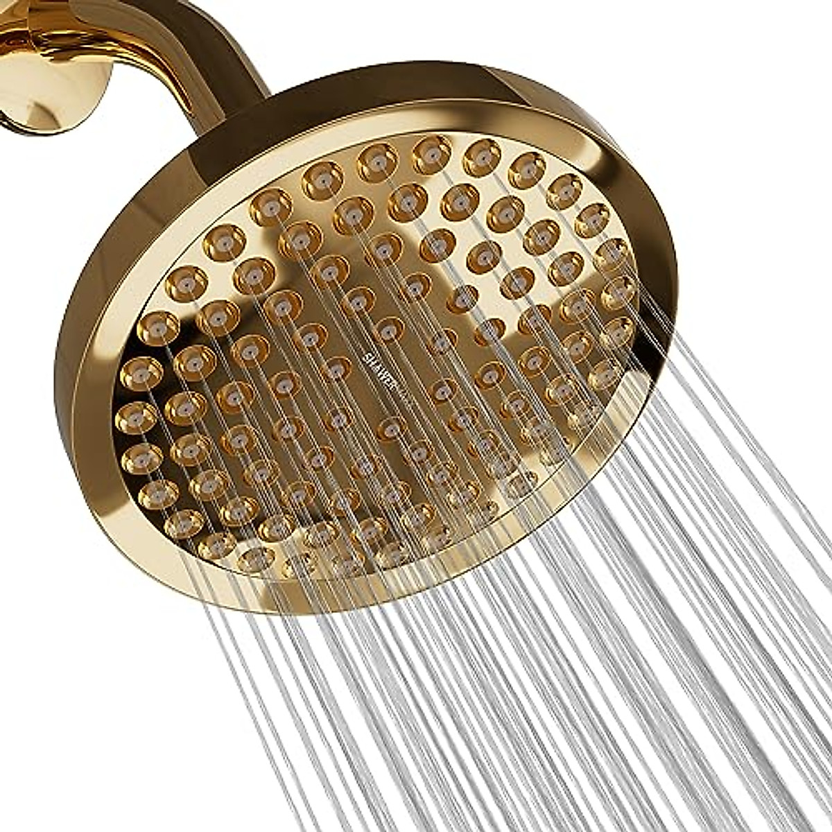 ShowerMaxx, Luxury Spa Series: ImperialShine Gold Rain Shower Head, 6-Inch Round Rain Showerhead with 360 Tilt, Experience Rainfall with MAXX Comfort and Elegance (Polished Brass/ImperialShine Gold)