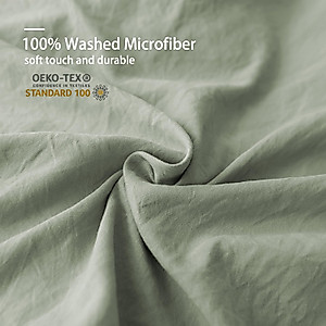 MUKKA Sage Green Duvet Cover Set Queen Size with Bowknot Closure 3 Pieces Washed Microfiber Duvets Set Boho Style for Girl Men Women