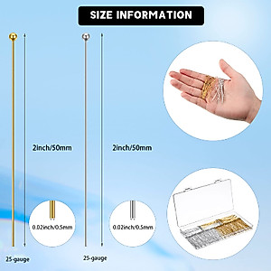500 Pcs 2 Inch 50 mm Brass Head Ball Pins Eye pins for Jewelry Making Craft Earring Bracelet Jewelry Making Accessories Supplies (Gold, Silver)