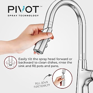 Pfister Tasso Kitchen Faucet with Pull Down Sprayer and Soap Dispenser, Single Handle, High Arc, Polished Chrome Finish, F5297TSOC