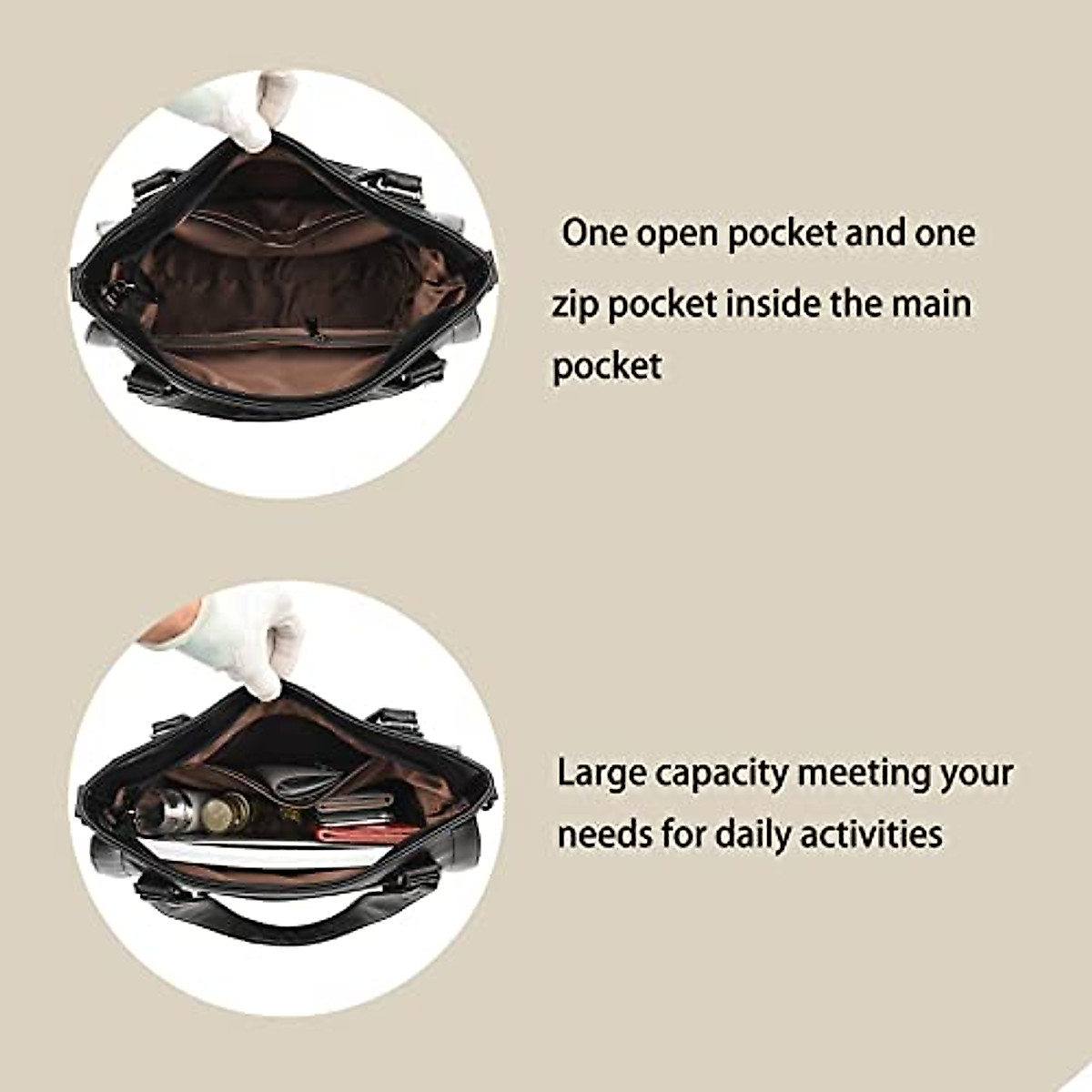 TarsaMult Hobo Bags for Women Soft Faux Leather Shoulder Crossbody Ladies Purses and Handbags Fashion Large Bucket Tote Bag(6071 Black)