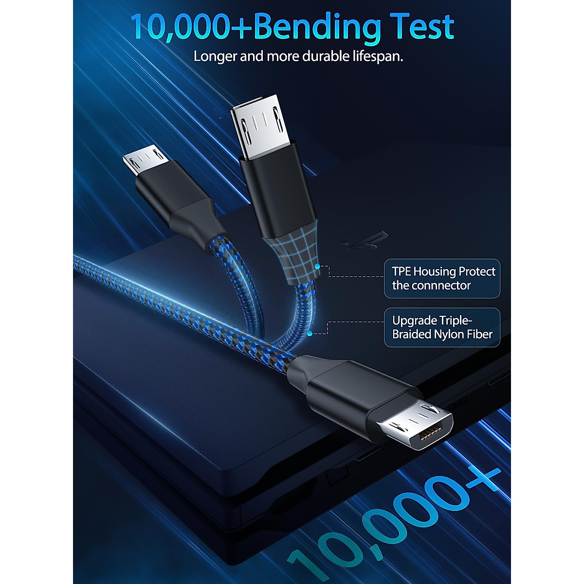 3-Pack 6FT Micro USB Cable Android Charger Cord,Long Braided Fast Micro-USB Charging Cable Compatible with Fire Tablet, Kindle,Samsung Galaxy S7 S6 J7 Tab A E 4,PS4 Xbox LG K40 K20 Moto E4 E5 E6 Phone