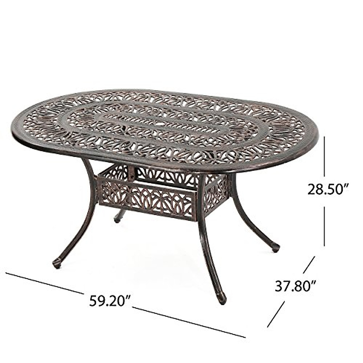 Christopher Knight Home Tucson Cast Aluminum Dining Table, Shiny Copper