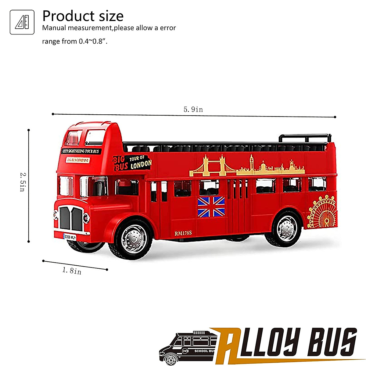 HONGTUO Bus Toys for Toddlers 1:48 with Lights Singing die-Casting Toy car Preschool Children boy Girl Toy car 3-5, 7 Years Old…