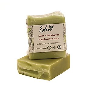 EDEN Daily Essentials - Men’s Soap - Natural Soap Bar - Mint Eucalyptus Hair & Body Soap Bar with Kaolin Clay and Peppermint Essential Oil - Masculine Scent - Made with Pure Essential Oils - Shampoo Bar - Olive Oil Soap - Shea Butter Soap - Handmade Soap