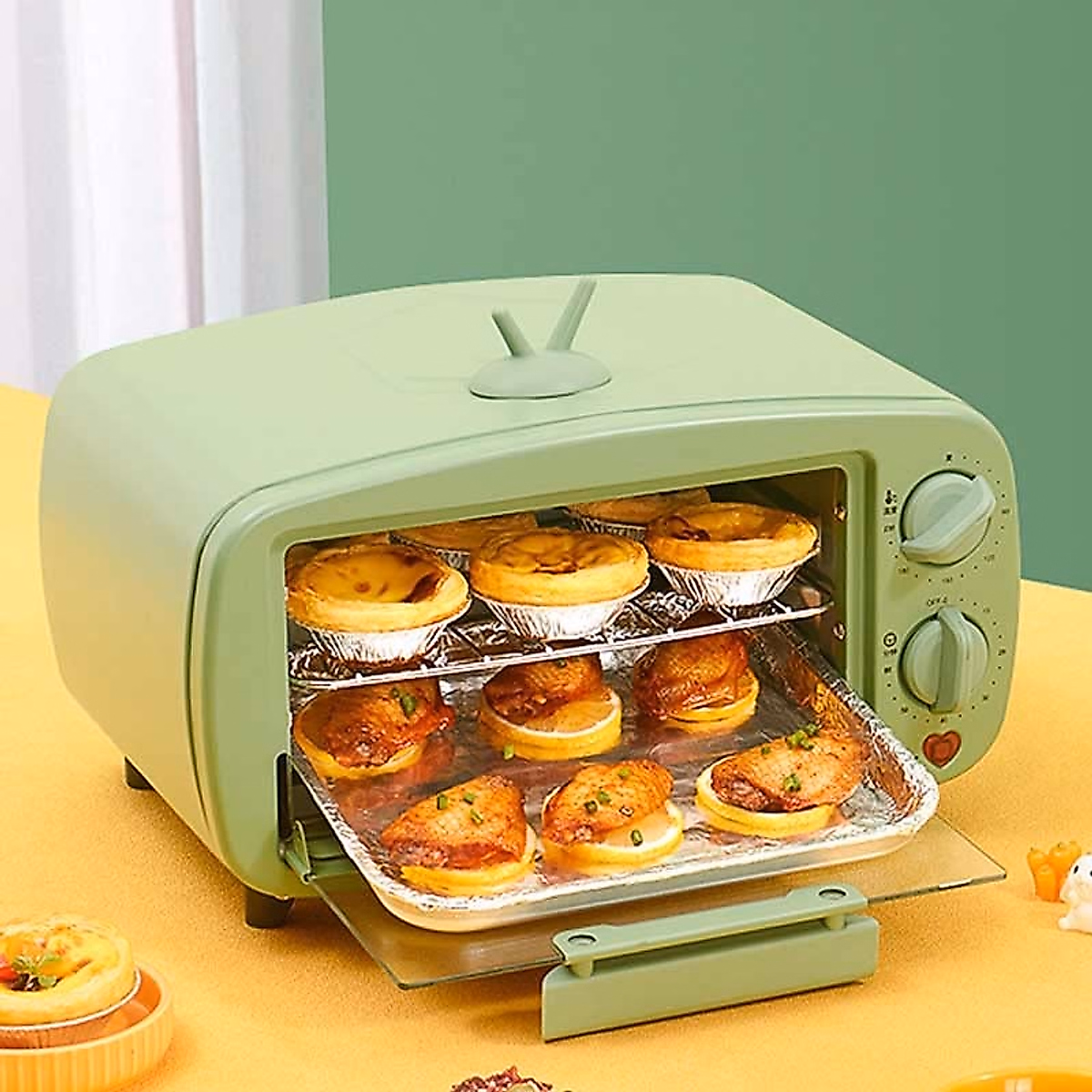 FZZDP Mini Household Electric Oven Multifunctional Pizza Cake Baking Oven With 60 minutes Timer Stainless Steel Toaster 2 Layers