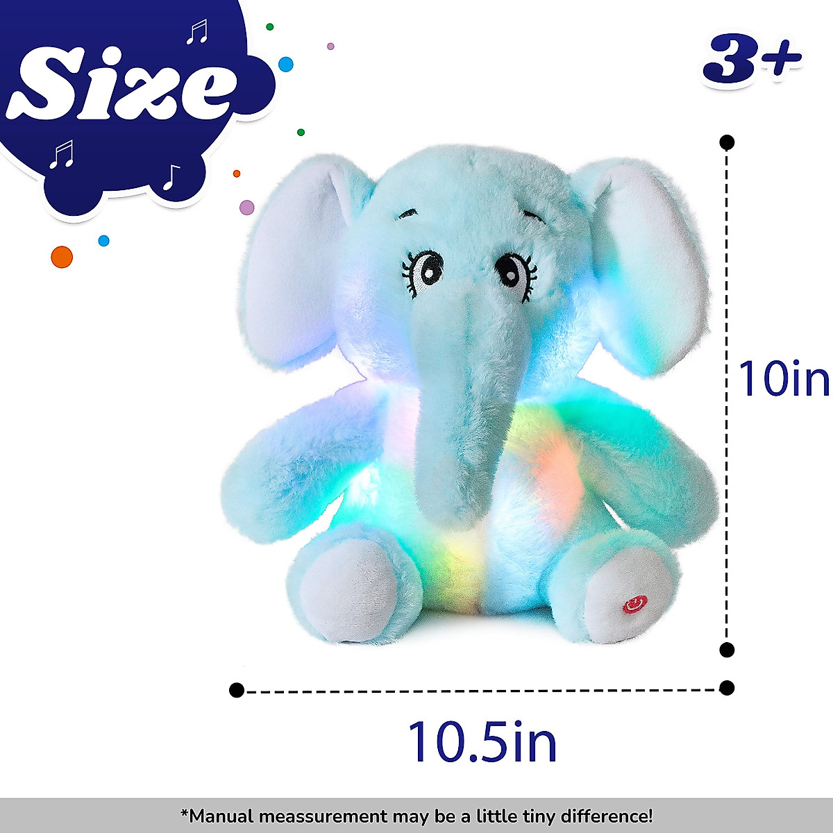 Cuteoy Musical Plush Elephant Stuffed Animal Soft Glowing LED Light-up Nightlight Toys Singing Lullabies Birthday Christmas Plushies Gifts for Kids Boys Girls,10"