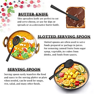 Herogo 53-Piece Matte Black Flatware Set with Steak Knives & Serving Utensils, Stainless Steel Square Silverware Cutlery Set for 8, Unique Tableware Eating Utensils Set, Satin Finish, Dishwasher Safe