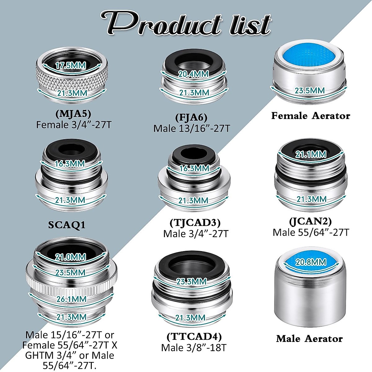 18 Pieces Faucet Adapter Kit Brass Male and Female Sink Aerator Adapter Set Kitchen Sink Faucet Adapter to Garden Hose, Water Filter, Standard Hose via Diverter