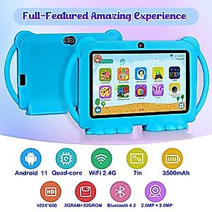 ATMPC Kids Tablet, 7 inch Tablet for Kids, 32GB ROM 3GB RAM Android 11.0 Toddler Tablet with 2.4G WiFi, GMS,Parental Control, Education APP, Dual Camera, Shockproof Case, Purple