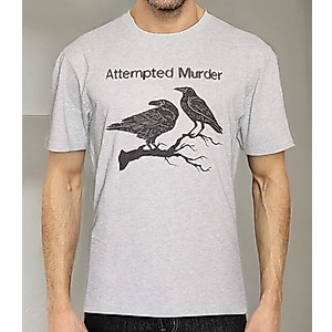 Revel Shore Attempted Murder T Shirt Funny Crow Flock Bird Pun Novelty Graphic Tee (Small) Sport Grey