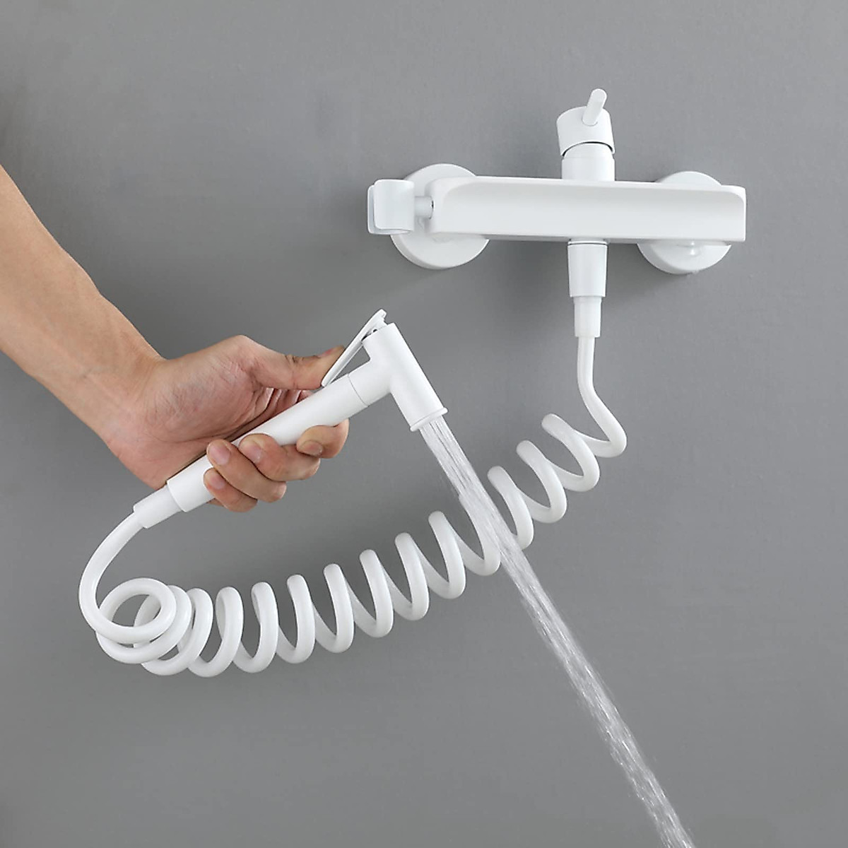 TVBNHU Handheld White Bidet Sprayer, Brass Bidet Attachment Set for Toilet, Wall Mounted Mixer Bidet Faucet with Hot and Cold Water, Single Handle ​Cloth Diaper Sprayer