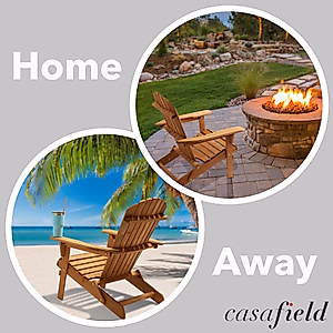 Casafield Folding Adirondack Chair, Set of 4 Cedar Wood Outdoor Fire Pit Lounge Chairs for Patio, Deck, Yard, Lawn and Garden Seating, Partially Pre-Assembled - Natural