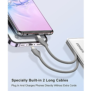 Alongza Portable Phone Charger 2 Pack Lightweight Power Bank with Built-in Cable External Phone Charger Small 6000mAh and 10000mAh for Cell Phones