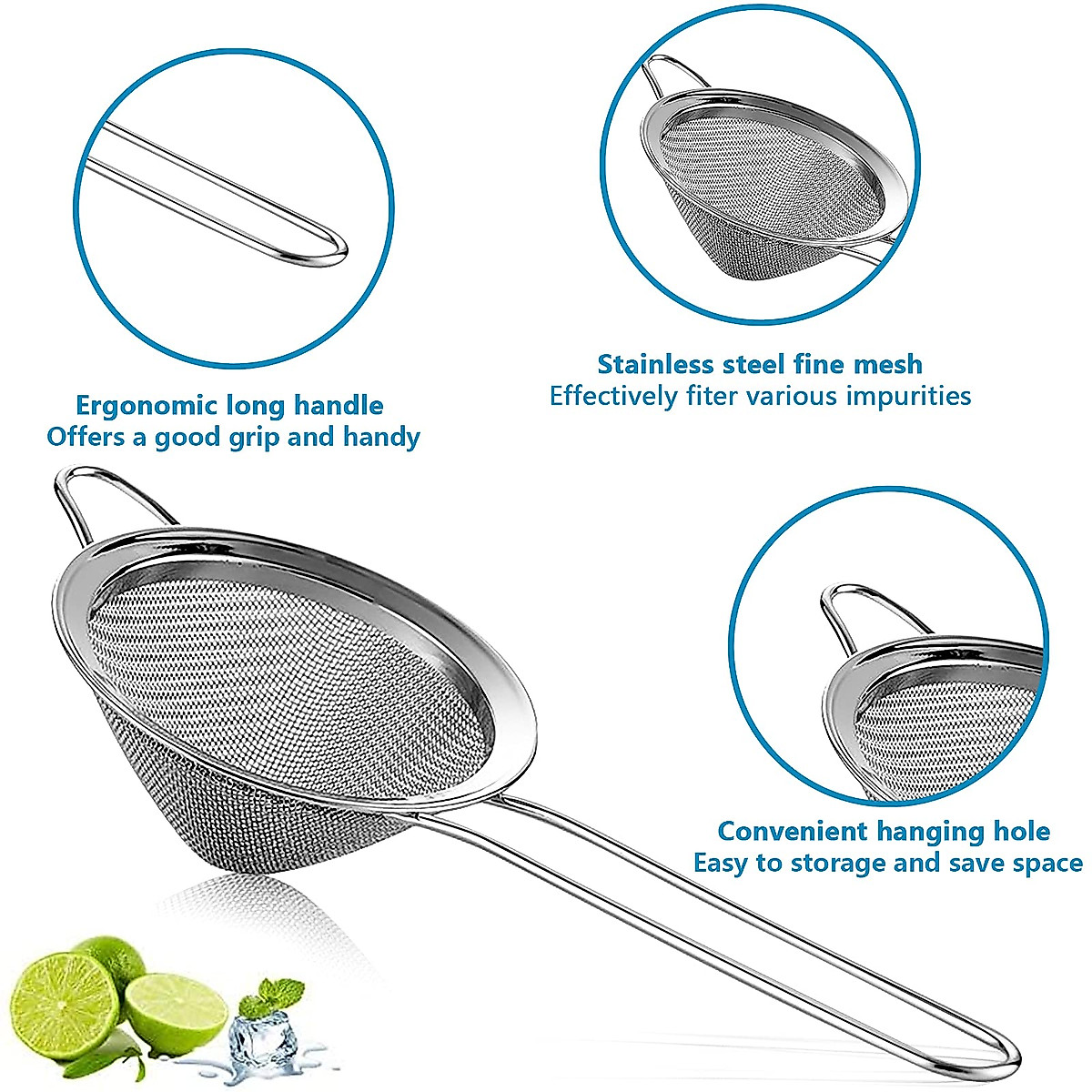 Fine Mesh Strainer For Bar -Stainless Steel Conical Strainer For Cocktail Drink Bar Strainers Bartender Bar Tool, 3.5" Inch (2 pcs)