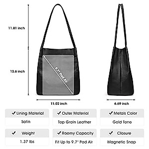 Kattee Women Soft Genuine Leather Totes Shoulder Bag Purses and Handbags with Top Magnetic Snap Closure (Black)