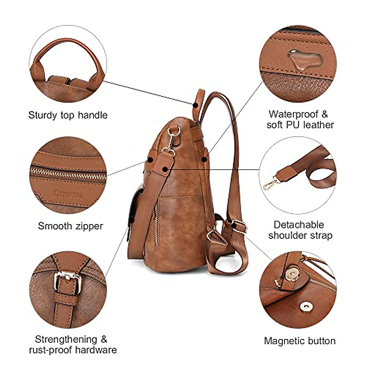 OUKUPA Fashion Backpack Purses for Women Men,Leather Convertible Shoulder Satchel Handbags Designer Anti-theft Travel College Backpacks Ladies Bookbag Waterproof Lightweight Multipurpose Brown
