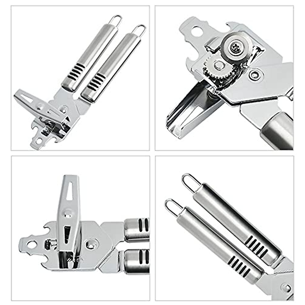 Can Opener, Kitchen Stainless Steel Heavy Duty Can Opener Manual Smooth Edge Durable Food Safe Cut 3-in-1 Tin Beer Jar Bottle Opener Hand Grip for Seniors with Arthritis Hands Friendly