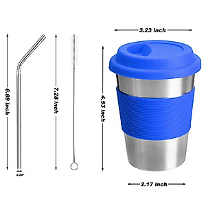 Pinshion Stainless Steel Cups with Lids and Straws, Drinking Tumbler with Silicone Sleeves 12 Oz Eco-Friendly BPA-Free for Kids/Adults, Unbreakable Metal (5 Pack)