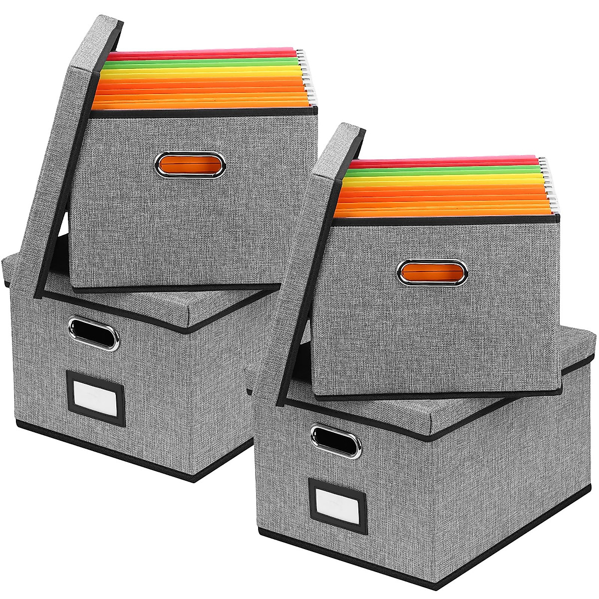 EOOUT 4 Pack Hanging File Organizer Box, File Folder Organizer Letter Size with Handles for Office Home School,Dark Gray