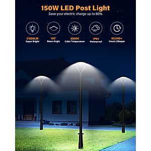 LED Post Top Light 150W, LED Circular Area Light 21000Lm 5000K LED Parking Lot Light, Outdoor Pole Lights Fixture for Garden Yard Street Lighting