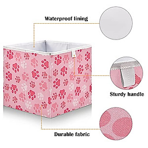 Kigai Pink Dog Paw Cube Storage Bins - 11x11x11 In Large Foldable Storage Basket Fabric Storage Baskes Organizer for Toys, Books, Shelves, Closet, Home Decor