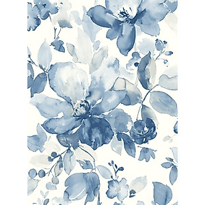 NextWall Watercolor Flower Peel and Stick Wallpaper (Bluestone)