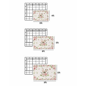 Easter Outdoor Rug for Patio/Deck/Porch, Non-Slip Area Rug 5x8 Ft, Bunny Ears Pink Spring Floral Botanical Rustic Burlap Indoor Outdoor Rugs Washable Area Rugs, Reversible Camping Rug Carpet Runner