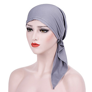 Summer Chemo Scarf Lightweight Silky Beanie Ruffle Cap Cancer Headwear for Womens (Black+Grey+White)