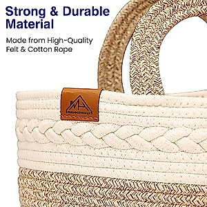 Mojoohouse Baby Diaper Caddy, Nursery Storage Bin and Car Organizer for Diapers and Baby Wipes, Cotton Rope Diaper Basket Caddy, Changing Table Diaper Storage Caddy Baby Gift Baskets, (WHITE-BROWN)