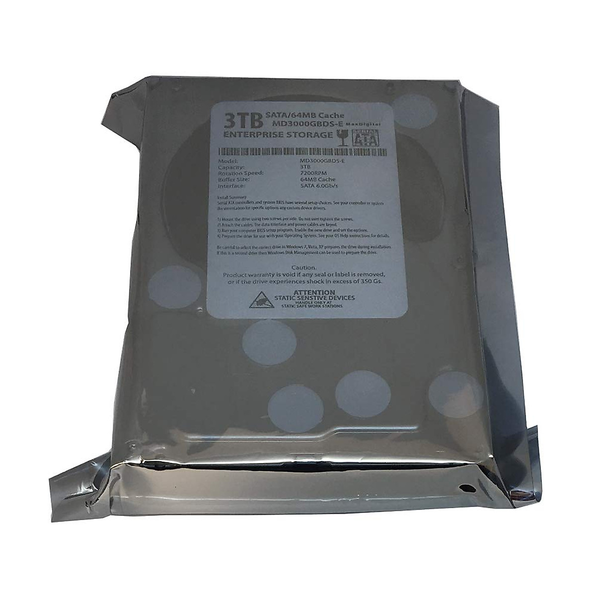 MaxDigital 3TB 7200RPM 64MB Cache SATA 6.0Gb/s (Enterprise Storage) 3.5inch Internal Hard Drive (Renewed)