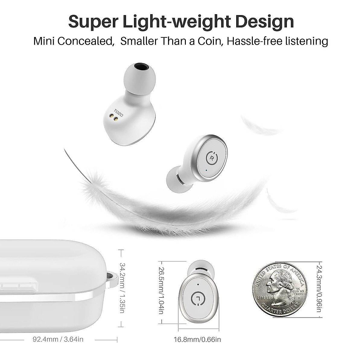 TOZO T10 (Classic Edition) Bluetooth 5.3 Wireless Earbuds with Wireless Charging Case IPX8 Waterproof Stereo Headphones in Ear Built in Mic Headset Premium Sound with Deep Bass for Sport White