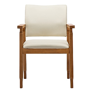 thksbought Mid Century Modern Walnut Dining Chairs Wood Arm Beige Fabric Kitchen Cafe Living Room Decor Furniture